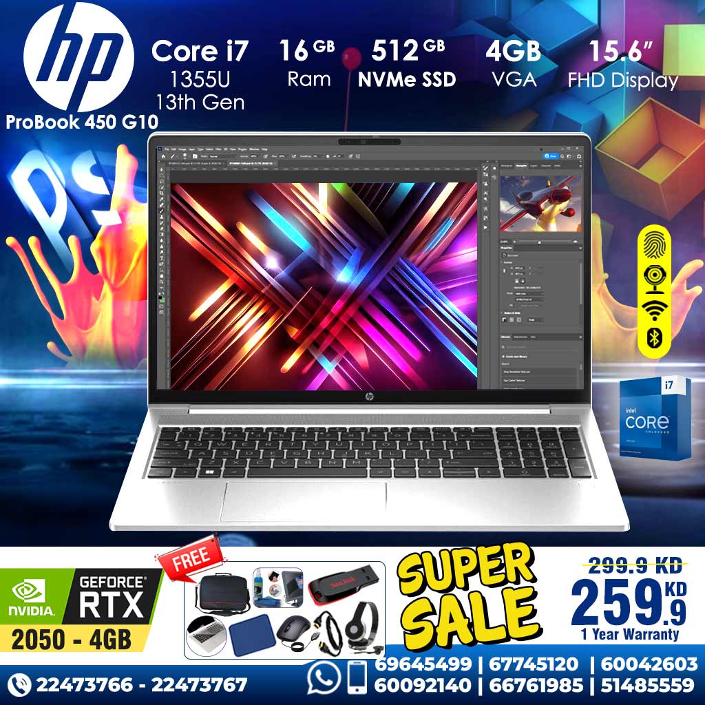 HP ProBook 450 G10 i7-1355U 13th RTX 4GB VGA 16GB Ram 512 SSD 15.6inch FHD