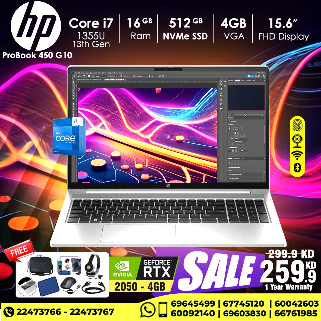 HP ProBook 450 G10 i7-1355U 13th RTX 4GB VGA 16GB Ram 512 SSD 15.6inch FHD