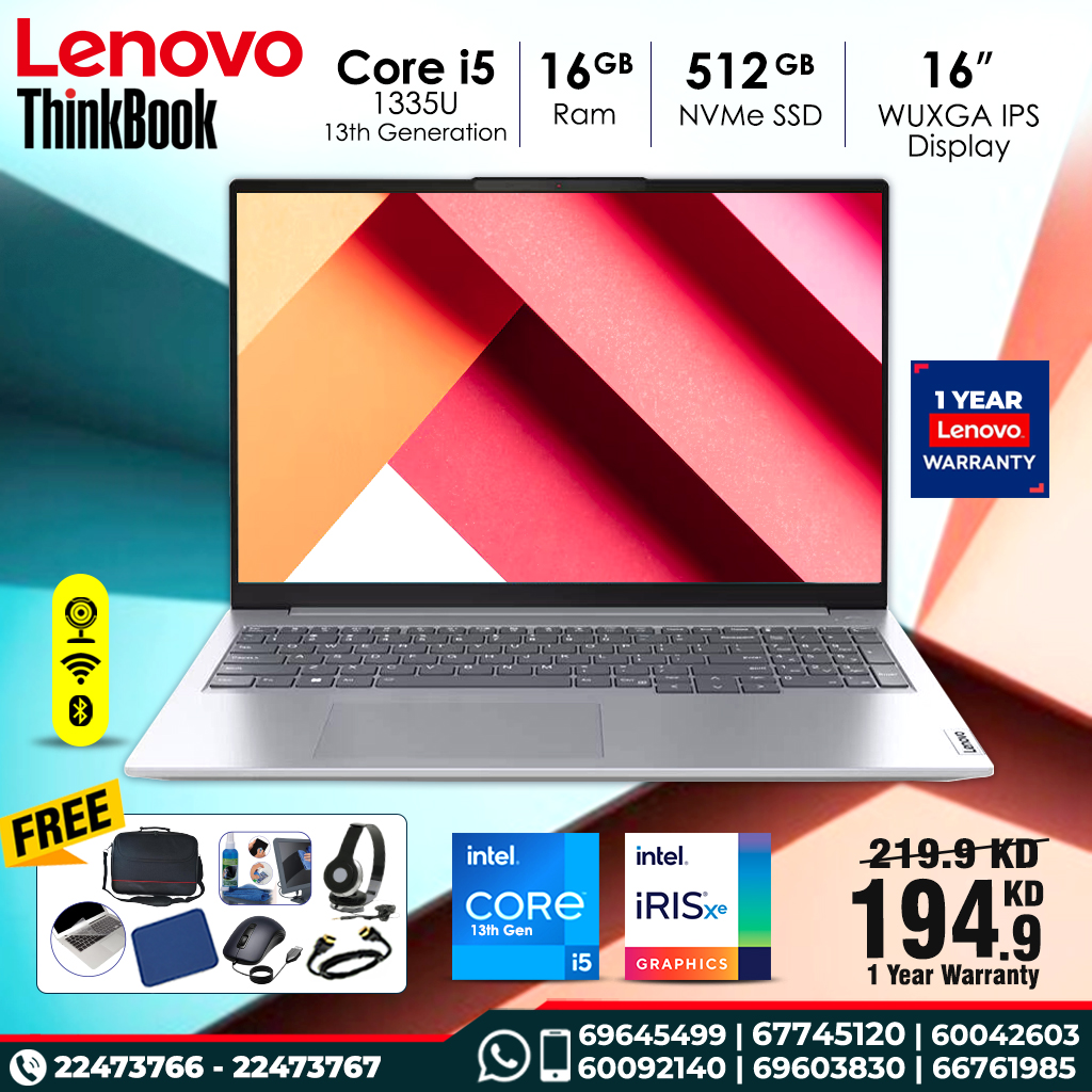 Lenovo Think Book 16 Gen 6 | Intel Core I5 1335U | 16 GB DDR5 Ram | 512 ...